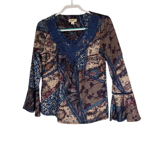 ONE WORLD | Tops | One World Bohemian Style Bell Sleeve Blouse | Poshmark